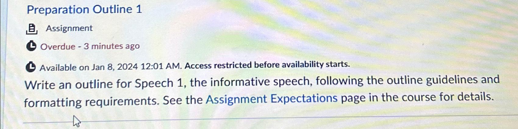 Solved Preparation Outline 1目 ﻿AssignmentWrite an outline | Chegg.com