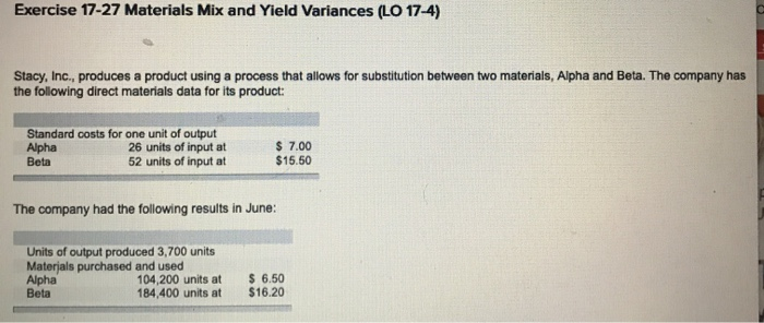 Solved Exercise 17-27 Materials Mix and Yield Variances (LO | Chegg.com