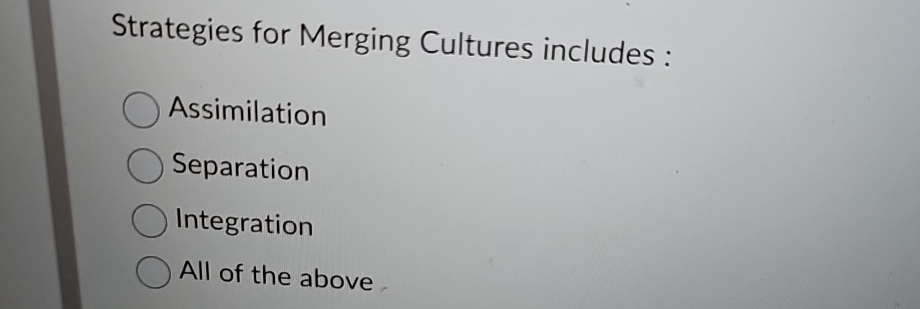 Solved Strategies for Merging Cultures includes | Chegg.com
