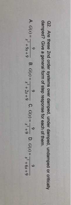 Solved Q2. Are these 2nd order systems over damped, under | Chegg.com