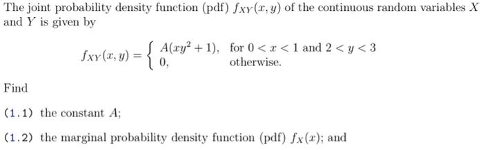 Solved The joint probability density function (pdf) fxy(x, | Chegg.com