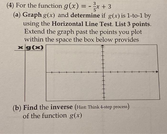 Solved (4) For the function g(x)=−53x+3 (a) Graph g(x) and | Chegg.com