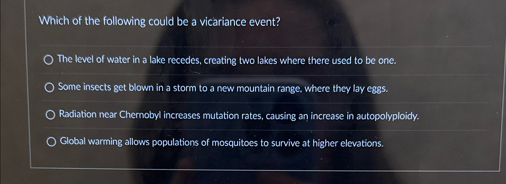 Solved Which of the following could be a vicariance | Chegg.com