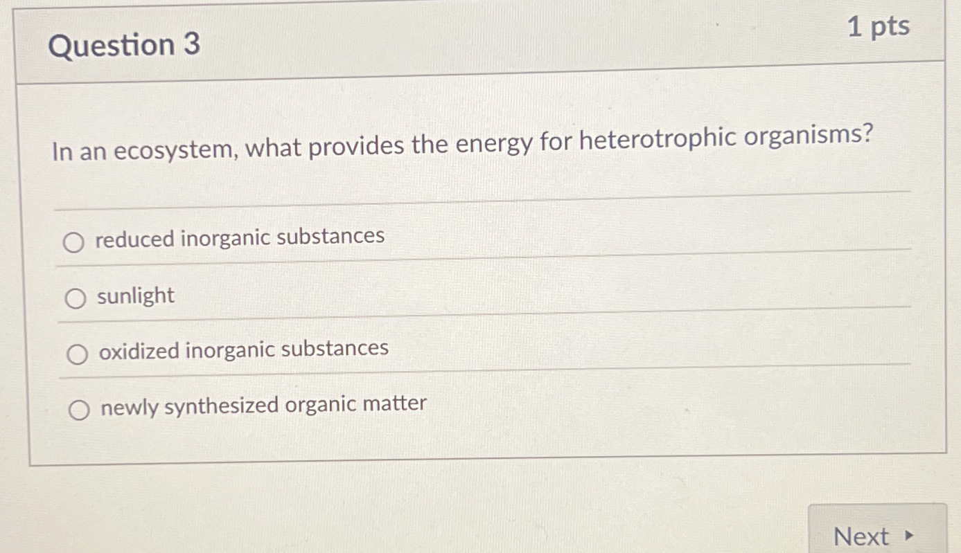 High Quality SOLUTION Question 31 ﻿ptsIn an ecosystem, what provides the | Chegg.com