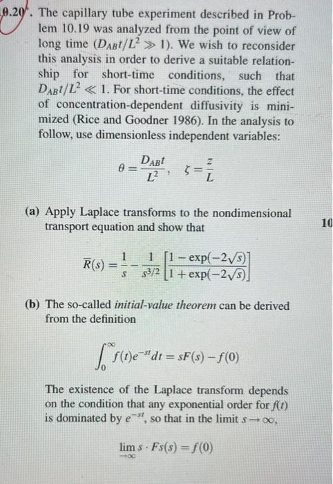 The capillary tube experiment described in Problem | Chegg.com