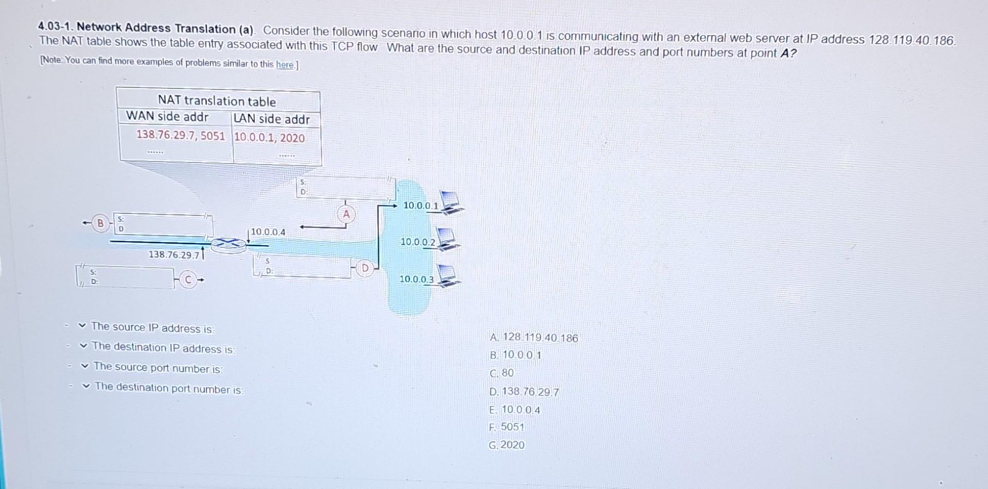 4.03-1. Network Address Translation (a). Consider the | Chegg.com