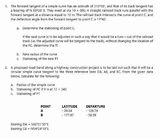 Solved 1. The forward tangent of a simple curve has an | Chegg.com