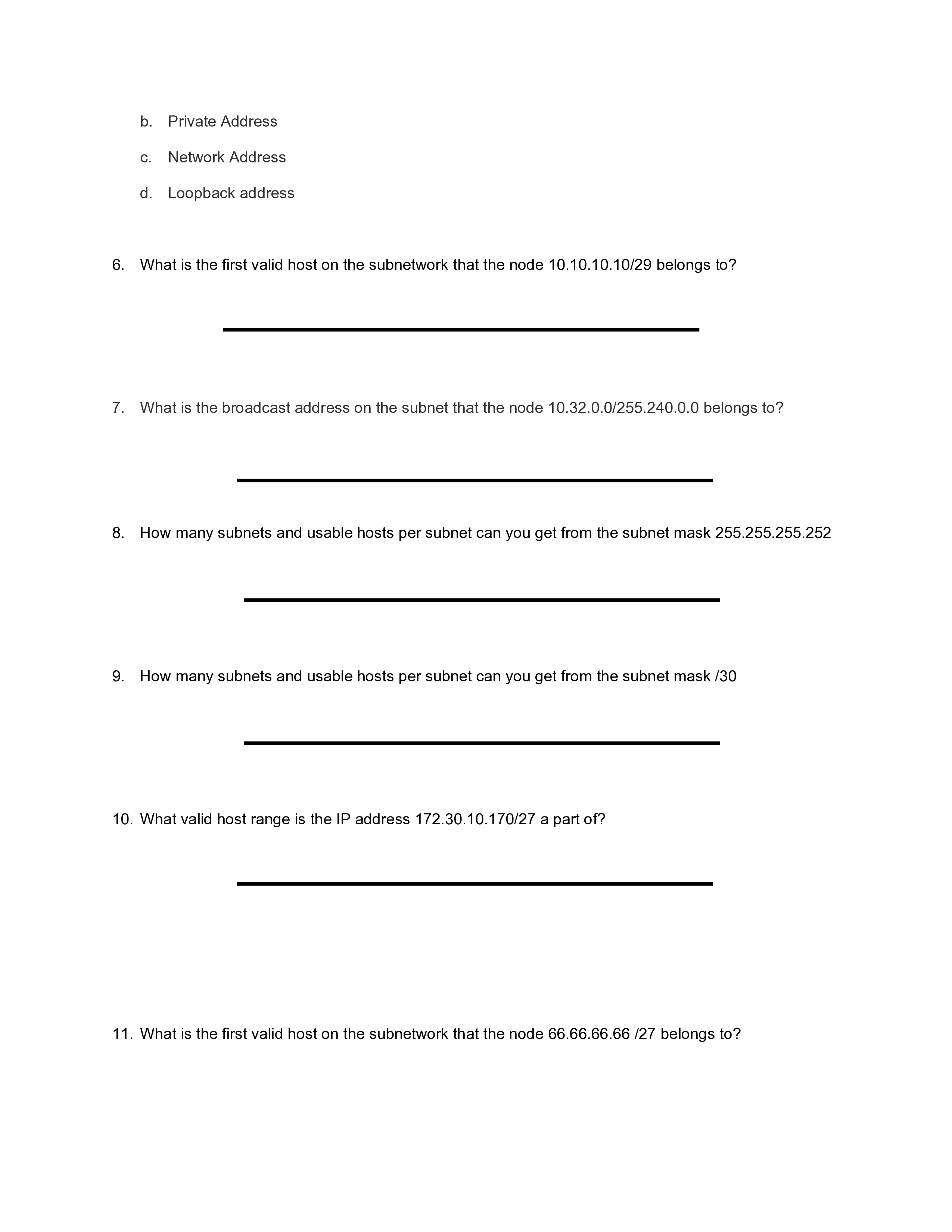 Solved b. ﻿Private Addressc. ﻿Network Addressd. ﻿Loopback | Chegg.com