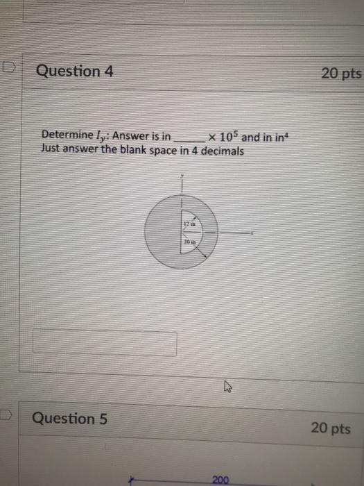 Solved Question 4 20 pts Determine ly: Answer is in x 105 | Chegg.com Solved Question 4 20 pts Determine ly: Answer is in x 105 | Chegg.com