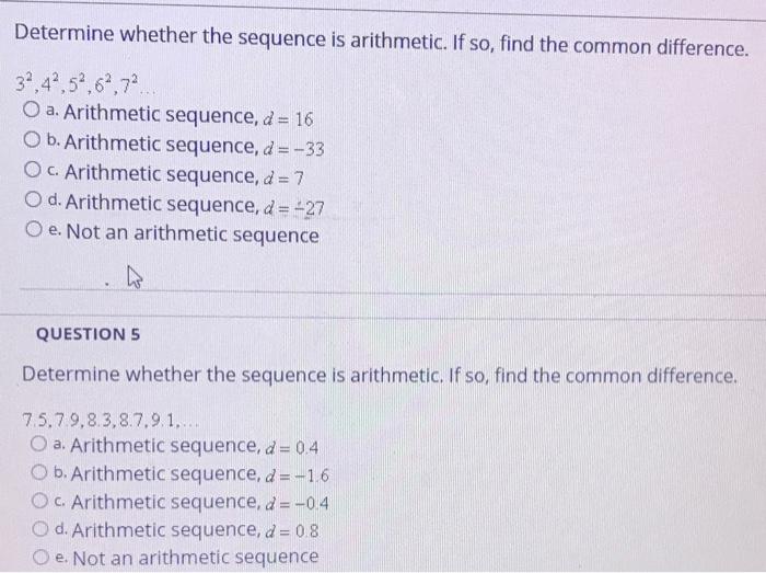 Solved Determine whether the sequence is arithmetic. If so, | Chegg.com