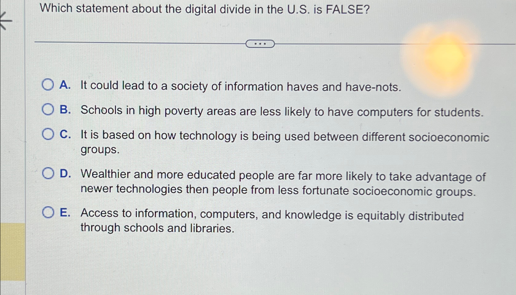 Solved Which statement about the digital divide in the U.S. | Chegg.com