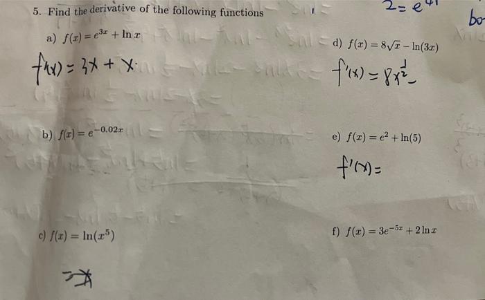 Solved 5. Find the derivative of the following functions a) | Chegg.com
