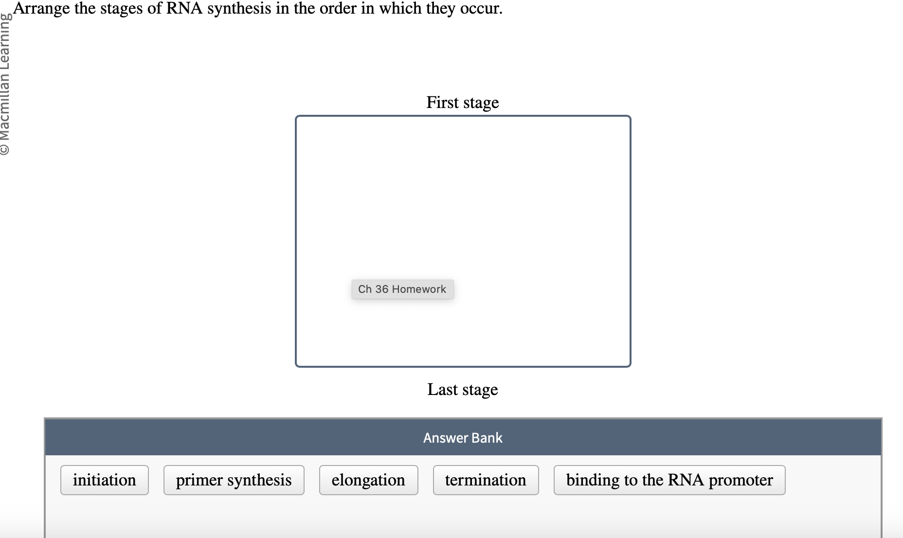 Solved Arrange the stages of RNA synthesis in the order in | Chegg.com