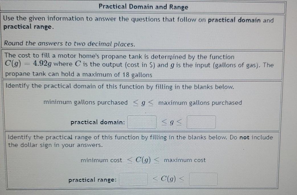 Solved Practical Domain and Range Use the given information | Chegg.com