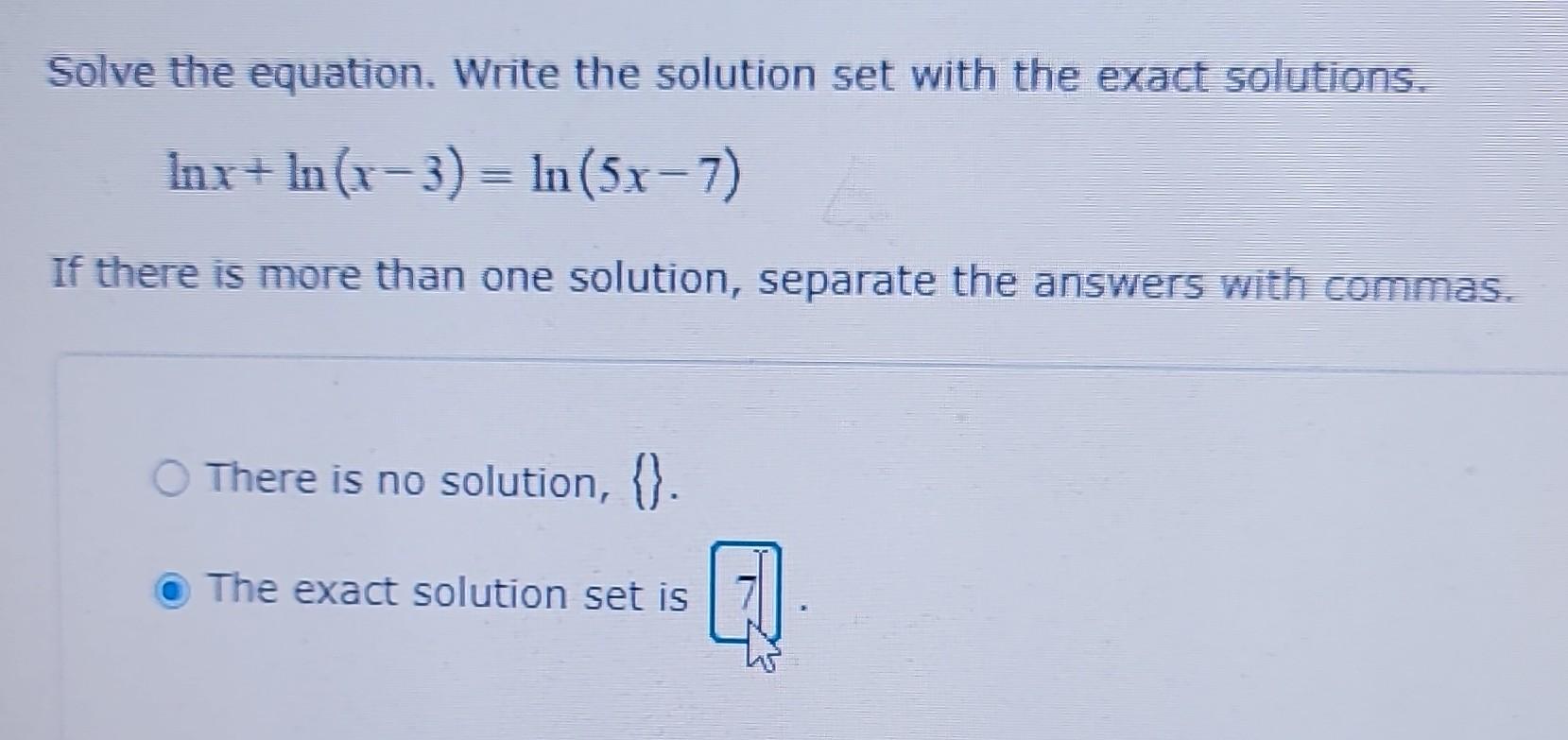 Solved Solve the equation. Write the solution set with the | Chegg.com