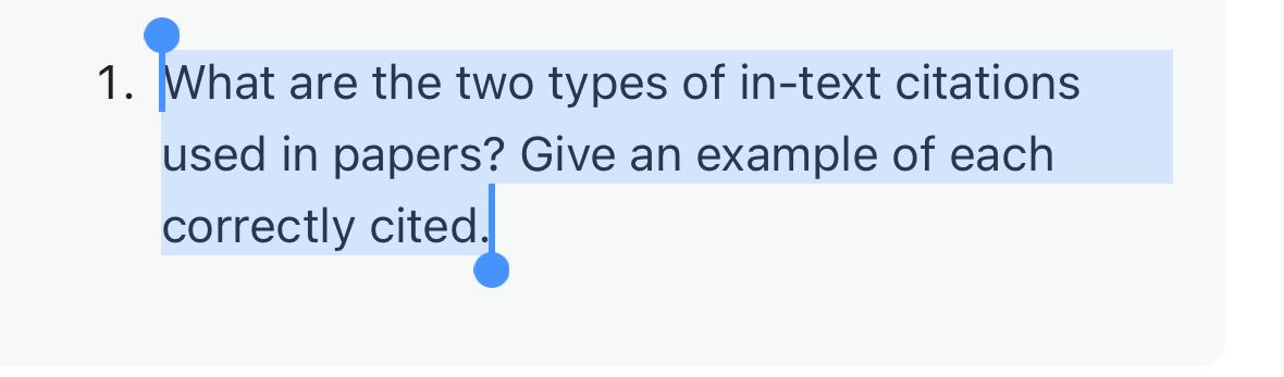 Solved What are the two types of in-text citations used in | Chegg.com