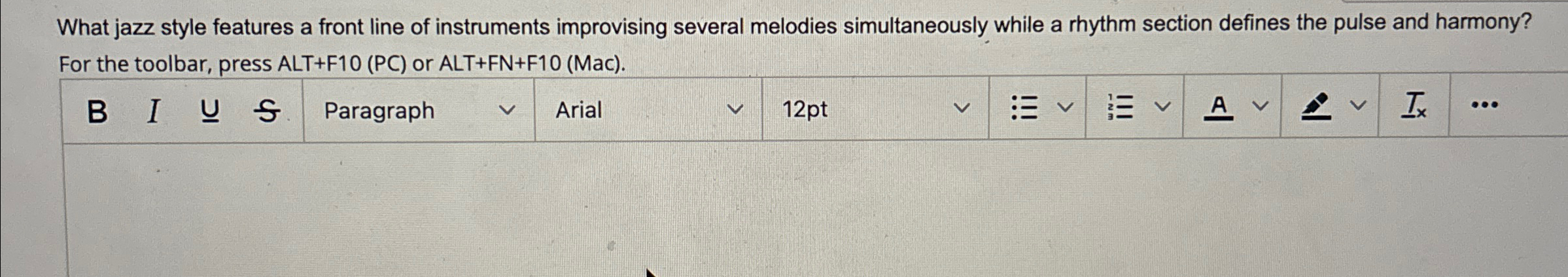Solved What jazz style features a front line of instruments | Chegg.com