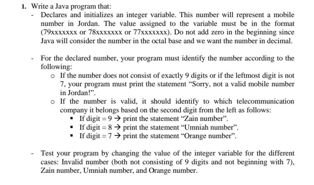 Solved 1 Write A Java Program That Declares And 