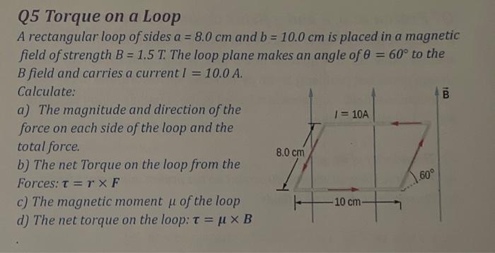 Solved Q5 Torque on a Loop A rectangular loop of sides a = | Chegg.com