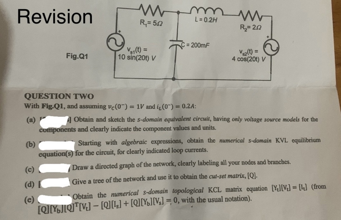 Solved RevisionWith Fig.Q1, ﻿and assuming vC(0-)=1V ﻿and | Chegg.com