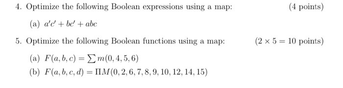 Solved 5 Points Optimize The Following Boolean Functions 