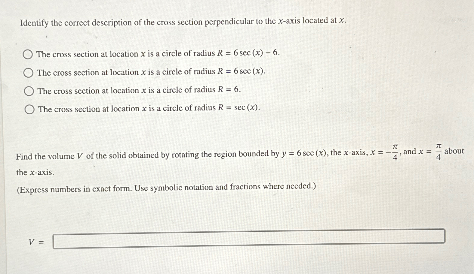 Solved Identify the correct description of the cross section | Chegg.com