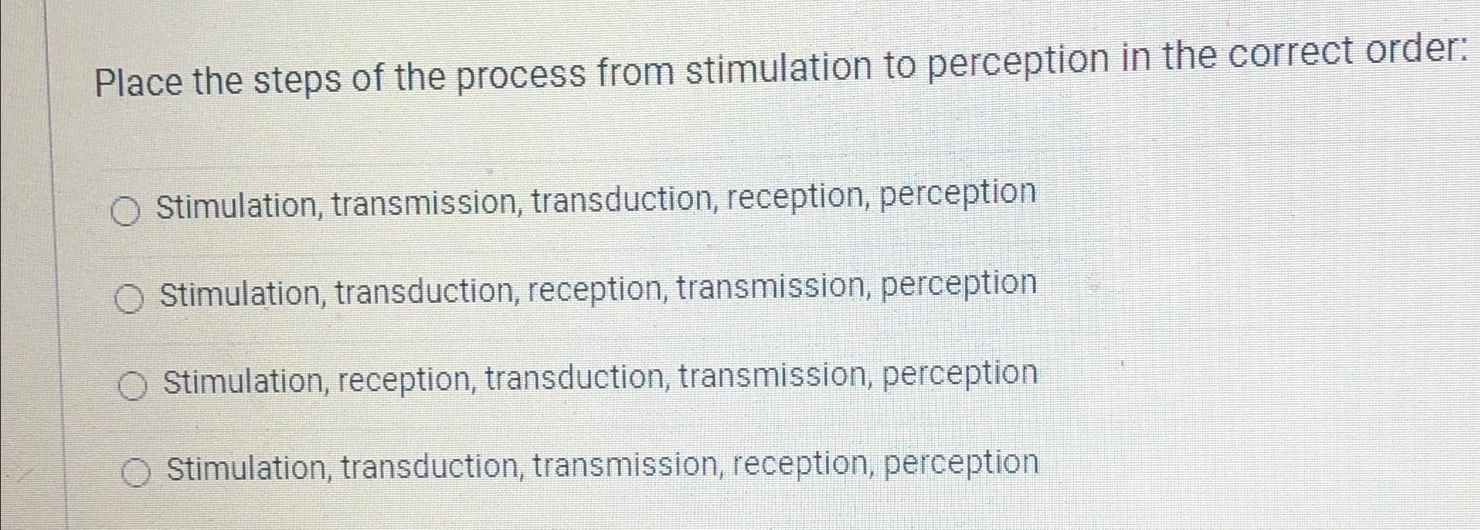 Solved Place the steps of the process from stimulation to | Chegg.com