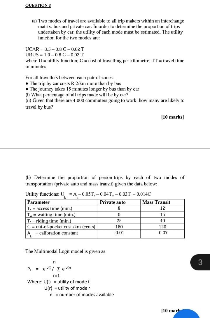 (a) Two modes of travel are available to all trip | Chegg.com