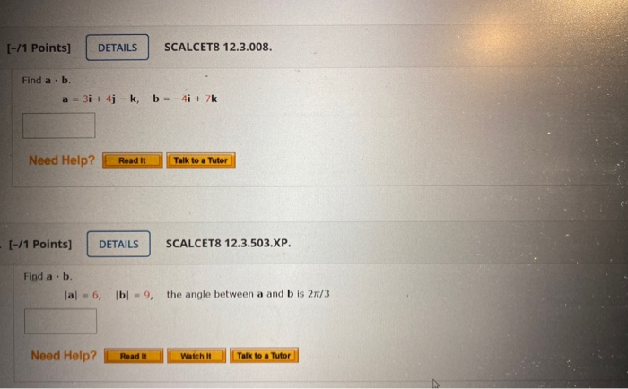 Solved [-/1 Points) DETAILS SCALCET8 12.3.008. Find a . b. a | Chegg.com