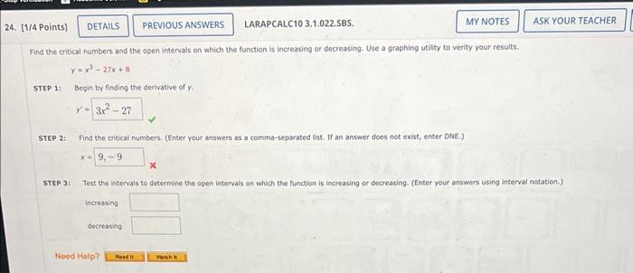 Solved Find the critical numbers and the open intervals on | Chegg.com