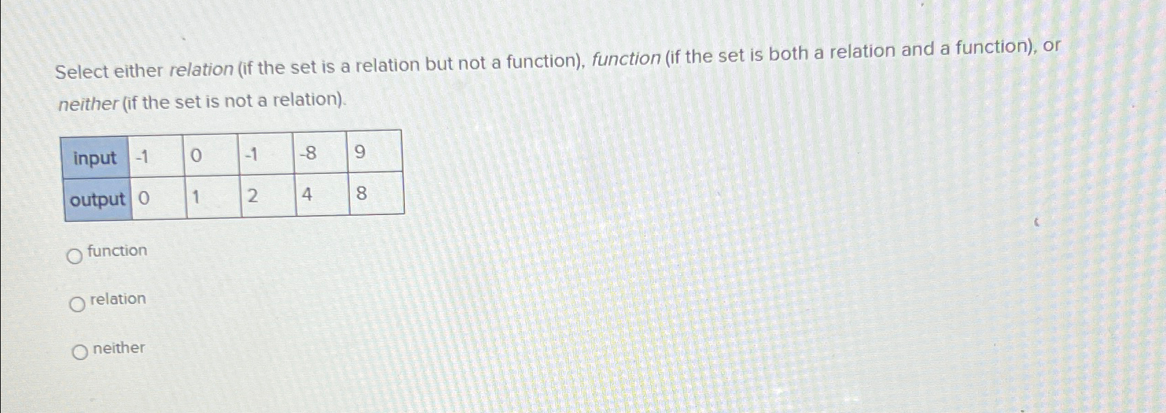 Solved Select either relation (if the set is a relation but | Chegg.com