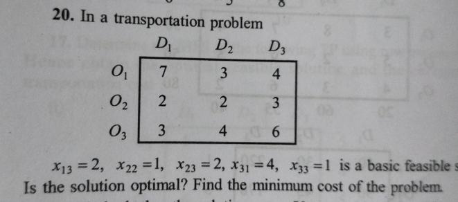 Solved In a transportation problem\table[[,D1,D2,D3 | Chegg.com