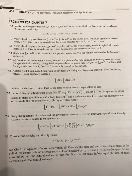Solved 438 CHAPTER 7 The Reynolds Transport Theorem and | Chegg.com