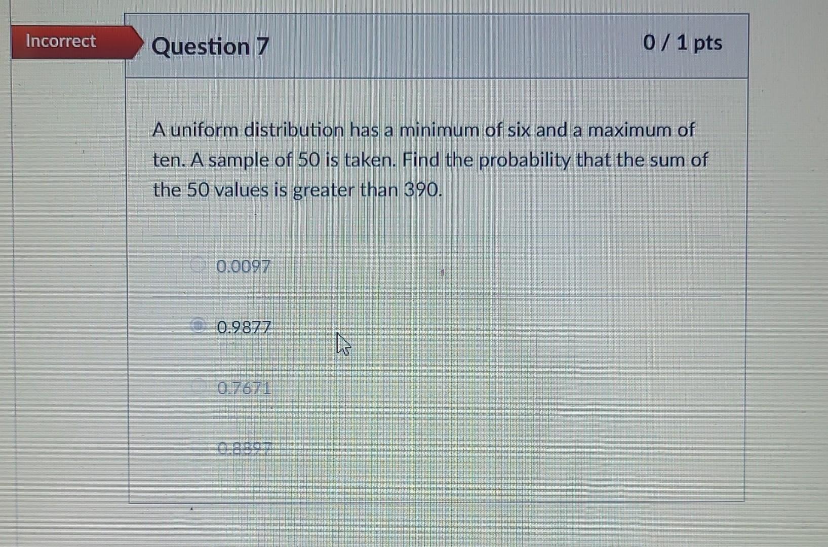 Solved A uniform distribution has a minimum of six and a | Chegg.com