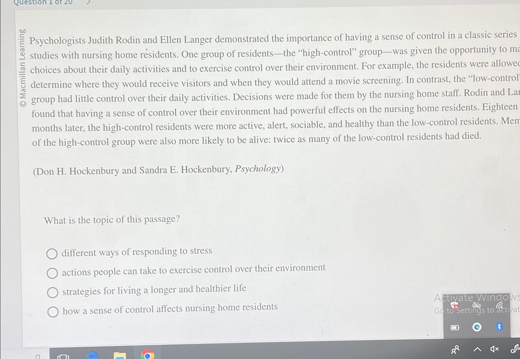 Solved Psychologists Judith Rodin and Ellen Langer | Chegg.com