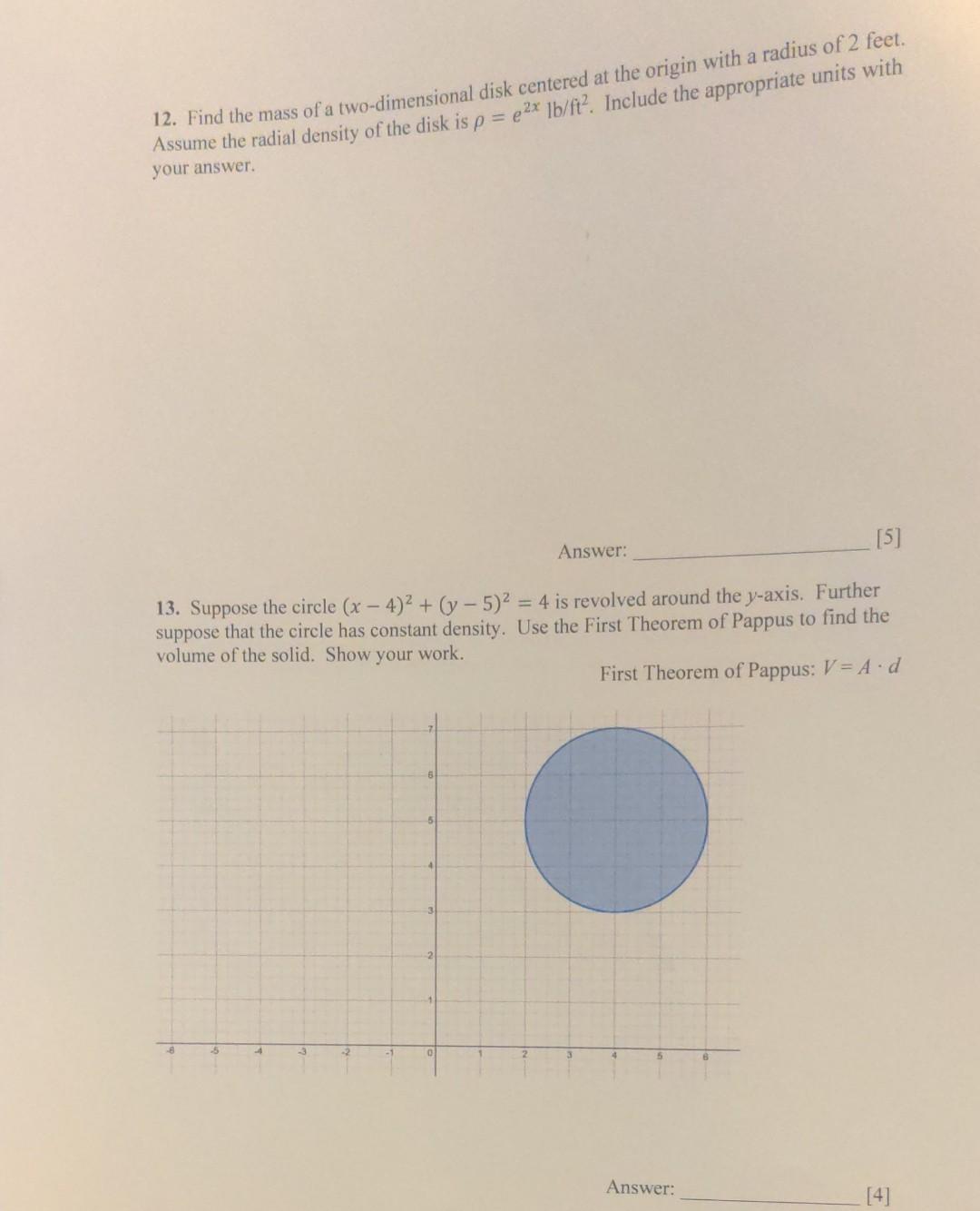 Solved 12. Find the mass of a two-dimensional disk centered | Chegg.com