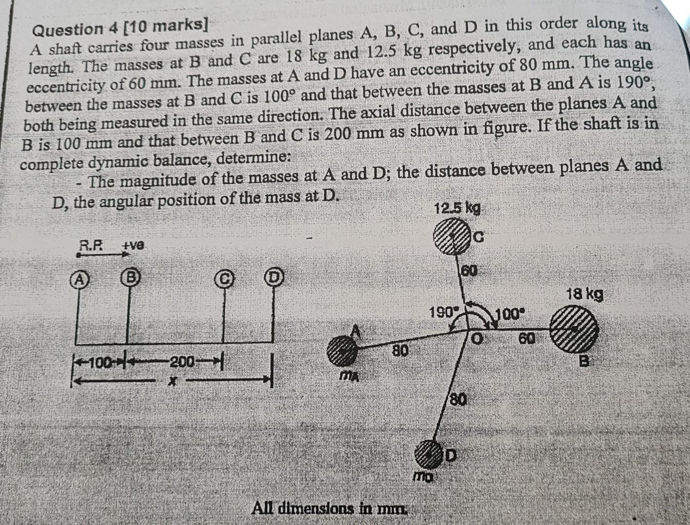 Solved Question 4 [10 marks] A shaft carries four masses in | Chegg.com