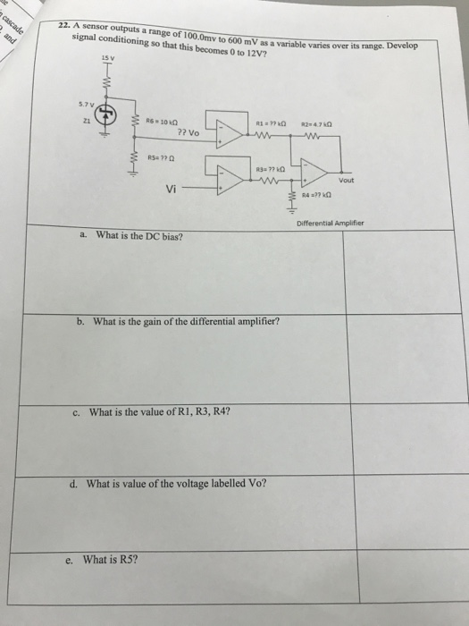Solved 22. A sensor outputs a range of 100.0mv to 600 mV as | Chegg.com