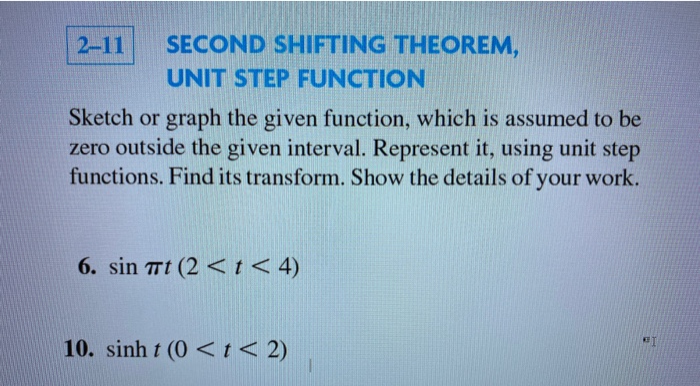 Solved 2-11 SECOND SHIFTING THEOREM, UNIT STEP FUNCTION | Chegg.com