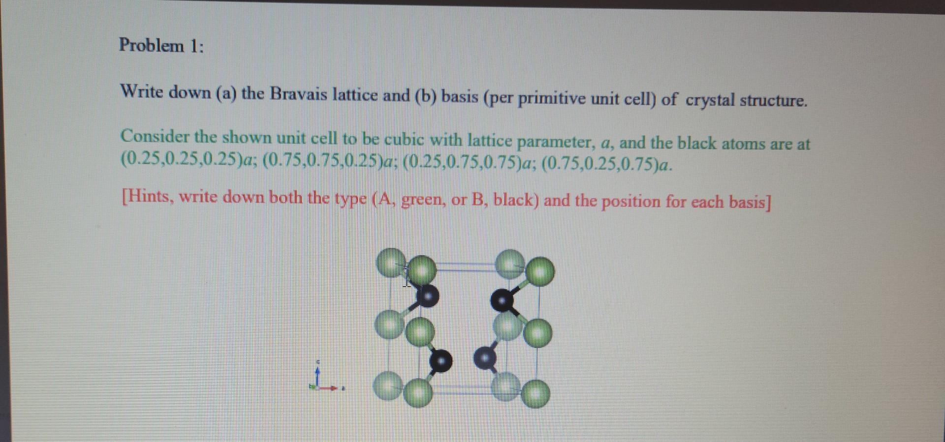 Solved Problem 1: Write down (a) the Bravais lattice and (b) | Chegg.com
