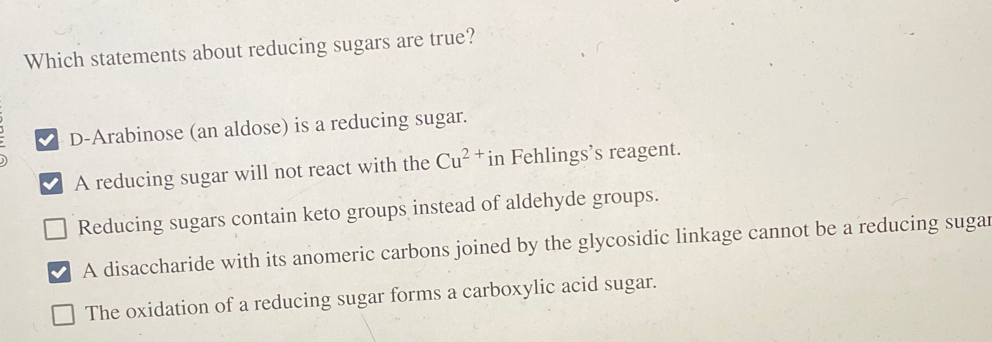 Solved Which statements about reducing sugars are | Chegg.com