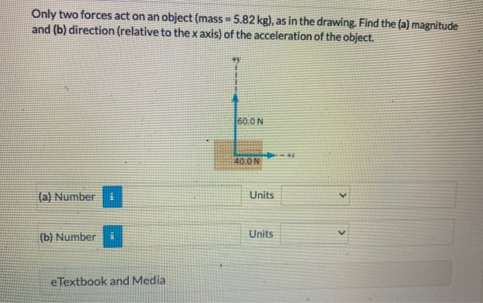 Solved Only two forces act on an object (mass = 5.82 kg), as | Chegg.com