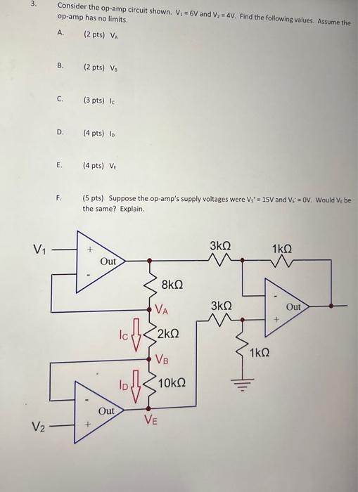 Solved 3. Consider the op-amp circuit shown. V1=6 V and V2=4 | Chegg.com