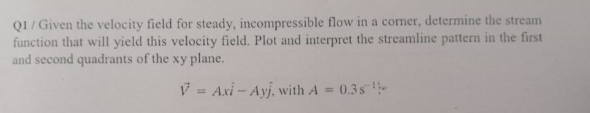 Solved Given the velocity field for steady, incompressible | Chegg.com