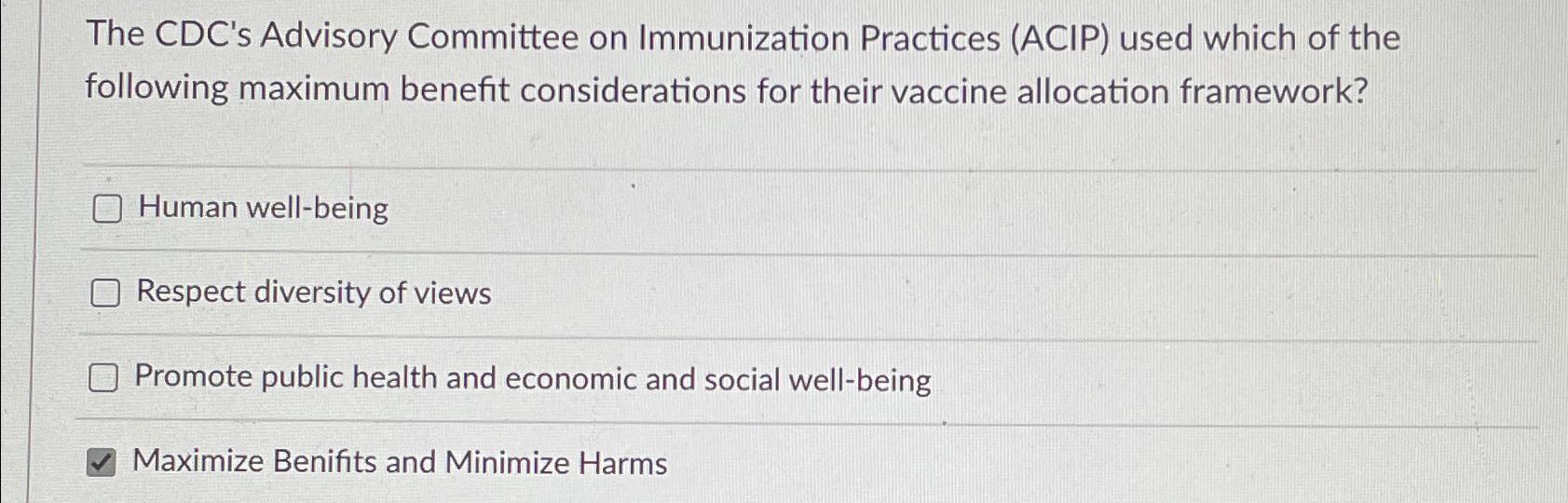Solved The CDC's Advisory Committee on Immunization | Chegg.com