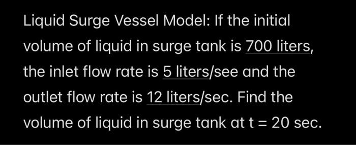 Solved Liquid Surge Vessel Model: If the initial volume of | Chegg.com