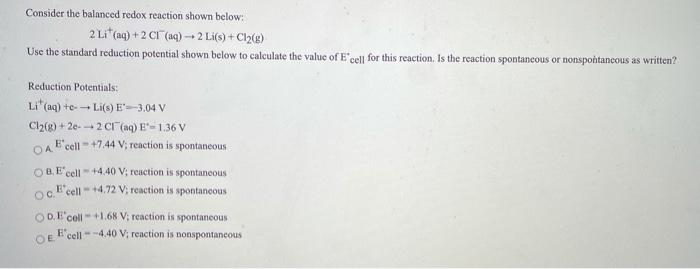 Solved Consider the balanced redox reaction shown below: 2 | Chegg.com