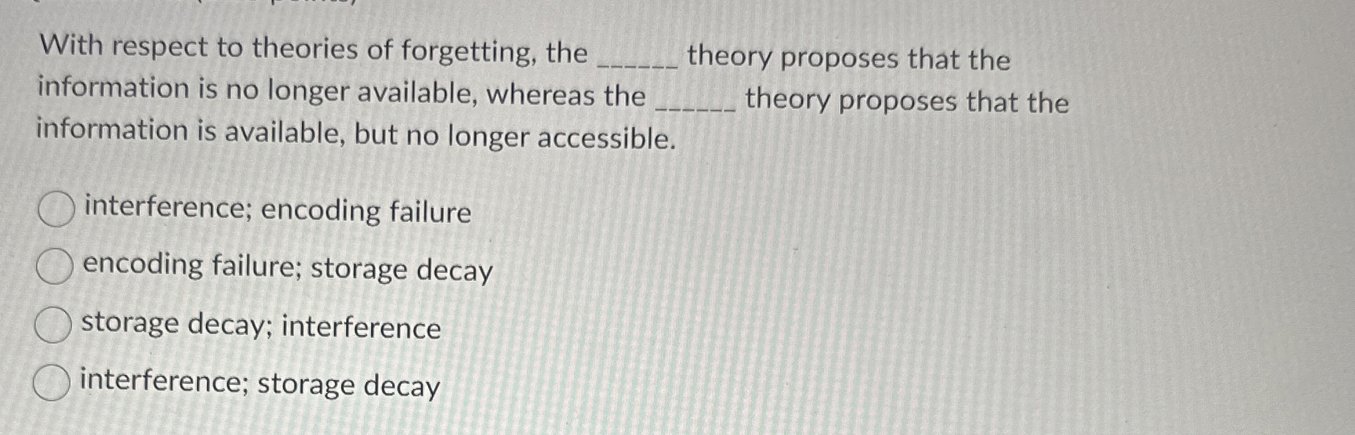 Solved With respect to theories of forgetting, the q, | Chegg.com