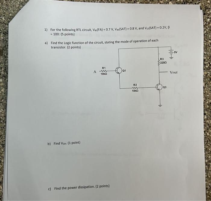 Solved 1) For the following RTL circuit, VBC(FA)=0.7 | Chegg.com