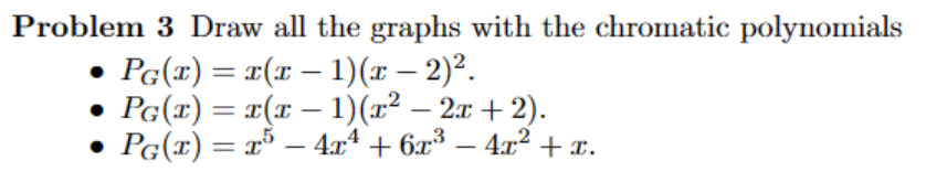 Solved Problem 3 ﻿Draw all the graphs with the chromatic | Chegg.com